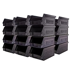 50 Pack Small Storage Bin, Wall Mount Storage, Hanging and Stacking Bin, Freestanding | 7” x 4” x 3” Plastic Container | Black | Zeus 1PLZ06 | StorageCompat