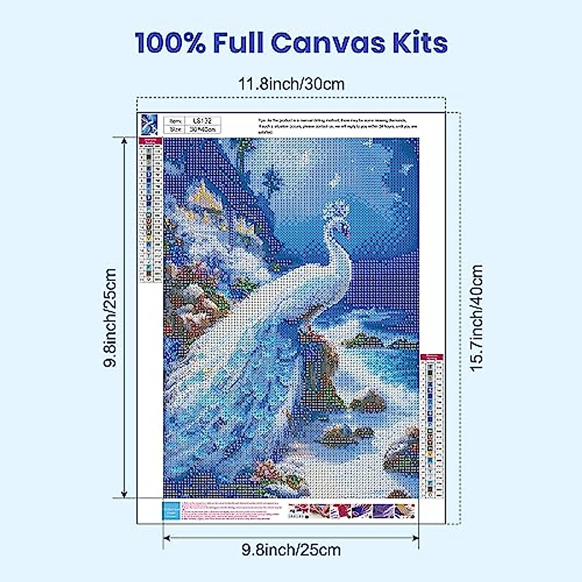 SENQAO Peacock Diamond Painting Kits for Adults, White Peacock in Beach Diamond Painting, DIY 5D Diamond Painting Fantasy Castle Diamond Art Kits Picture for Home Wall Decor 30x40cm