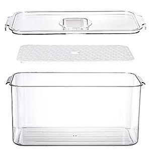 Kingrol 2 Pack Stackable Food Storage Containers, Kitchen Produce Saver Containers, Plastic Refrigerator Organizer Bins with Lid and Removable Drain Tray - Keep Produce, Fruits, Vegetables, Meat Fresh
