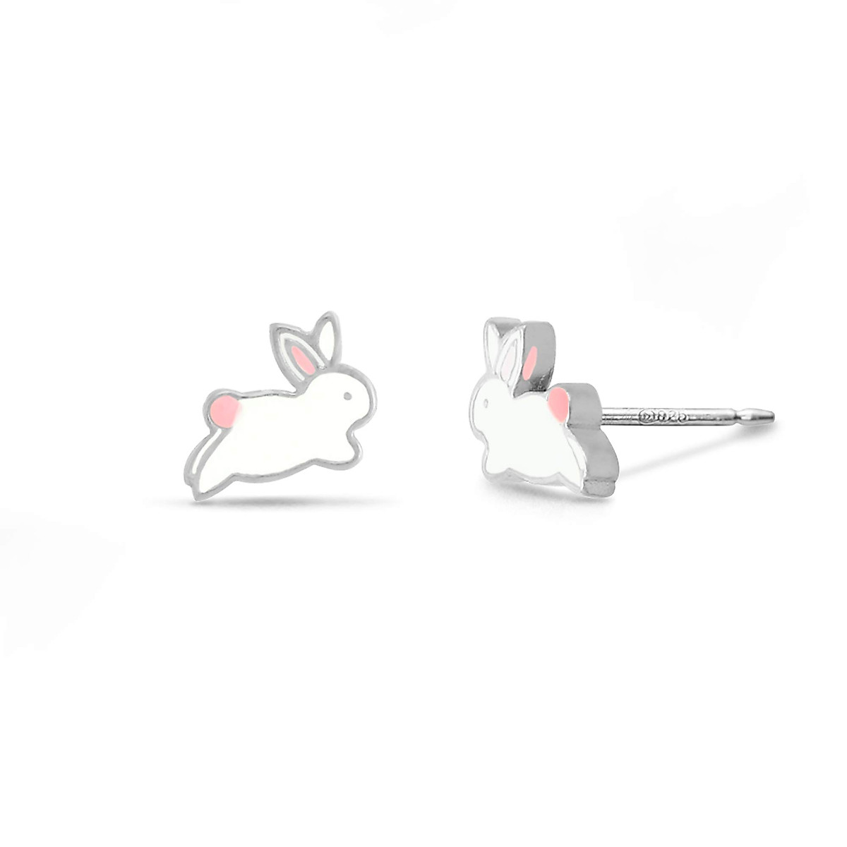 Boma Jewelry Sterling Silver Enamel White Bunny Rabbit Stud Earrings