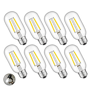 CRLight 2W LED Edison Bulb 4000K Daylight White, 30W Equivalent 300 LM, E26 Vintage Tubular T45 / T14 Clear Glass Dimmable LED Light Bulbs, 8 Pack