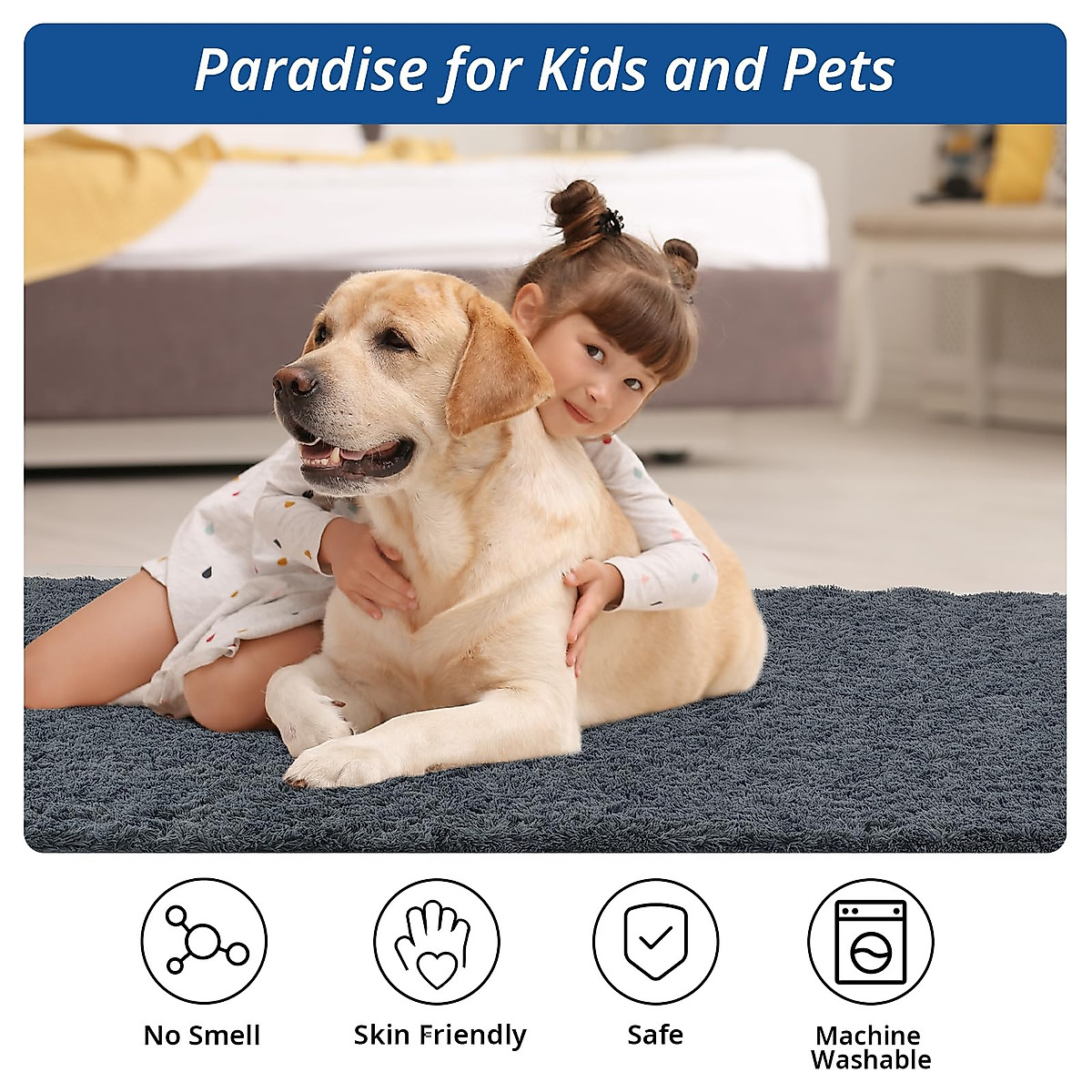 BALAPET Modern Plush Area Rug 10x14, Ultra Soft Large Faux Fur Area Rug for Bedroom Living Room, Non-Skid Indoor Carpet for Kids Playroom Home Decor，Dark Grey