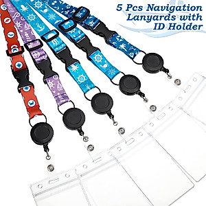 Leinuosen 5 Sets Cruise Lanyard for Ship Cards Ship Essentials Cruise Lanyards Pattern Adjustable Lanyard with Retractable Reel Waterproof ID Badge Holders Accessories(Fresh Style)