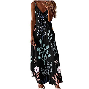 Casual Dresses for Women 2023 Plus Size Dress for Women Vintage Floral Print Beach Maxi Dress Summer Vneck Sun Dress Dressy Casual Maxi Dresses Vestidos Largos para Boda De Noche