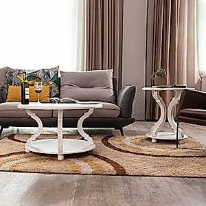 FINECASA Wood Coffee Table,Round Coffee Table Living Room, Round Cocktail Table with Storage, Sofa Table with Shelf, 31.0x18.3 Inches, Accent Tables with Carved Legs for Living Room, White