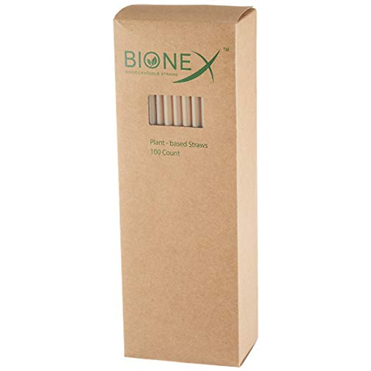 Bionex - Premium Biodegradable Sugarcane Straws, USDA BioPreferred, (8" Length straw), (100 straws/box) Alternative to Plastic