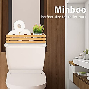 MinBoo Bamboo Toilet Paper Basket Toilet Tank Top Toilet Paper Storage Bathroom Trays for Counter Bamboo Bathroom Accessories for Bathroom Decor Bamboo Storage Basket
