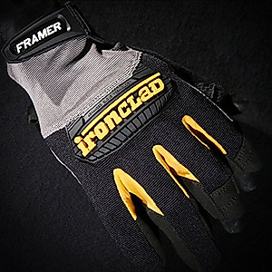 Ironclad Framer; Carpenter Work Gloves, Open Finger Dexterity, Performance Fit, Durable, Machine Washable, (1 Pair), FUG-04-L,Grey/Black