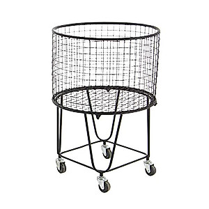 CosmoLiving by Cosmopolitan Metal Deep Set Metal Mesh Laundry Basket Storage Cart with Wheels, 17" x 17" x 25", Black