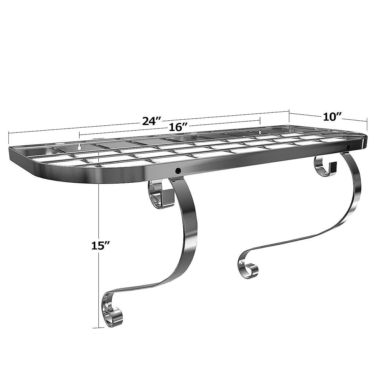 Vdomus Hanging Pot Rack Organizer, Wall Mounted Kitchen Pan Organizer Pots and Pan Storage with 10 Hooks, Kitchen cookware Storage Organizer, 24 by 10-inch (Sliver)