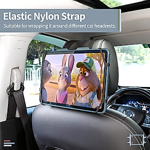 MoKo Universal Headrest Tablet Mount Holder, Adjustable Anti-Slip Strap Car Back Seat Tablet Support for Kids Detachable Stand for 7"-11" Tablets Fits iPad 9 10.2"/Pro 11"/Air 4, Mini 6, Switch, Black