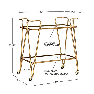 Linon Gina Mid-Century Bar Cart, Gold