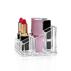 Sooyee Lipstick Organizer,Lipstick Holder,9 Spaces Acrylic Lipstick Case,Cosmetic Display Cases for Lipstick, Brushes, Bottles, and more,Clear