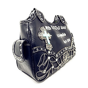 Western Style Embroidery Scripture Women Rhinestone Cross Bible Cover Book Case Crossbody Handbag Wallet in 5 Colors (Black Set)