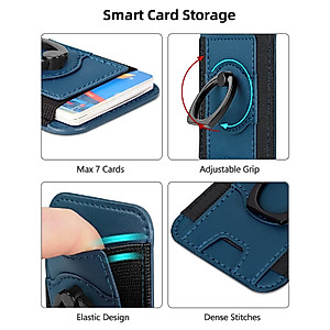 ExtreLife Upgraded for Magsafe Wallet, Strongest Magnetic Wallet, for iPhone Wallet Magsafe with Ring Grip, Magnetic Card Holder Wallet for iPhone 15/14/13/12 Series, Fit 7 Cards, Vegan Leather, Blue
