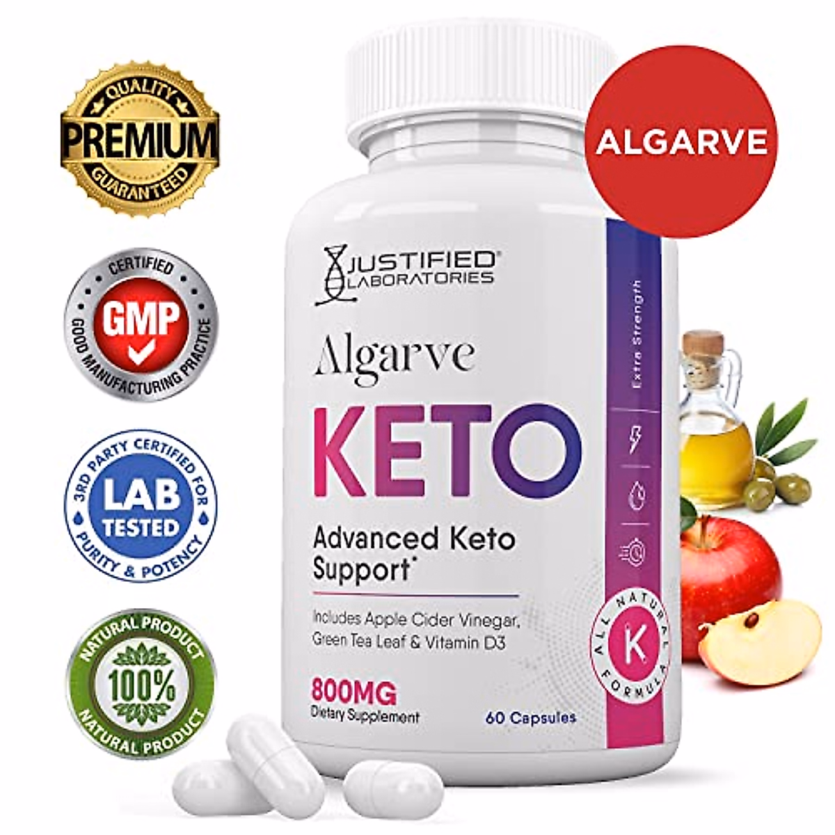Justified Laboratories (10 Pack) Algarve Keto ACV Pills 1275MG Formulated with Apple Cider Vinegar Keto Support Blend 600 Capsules