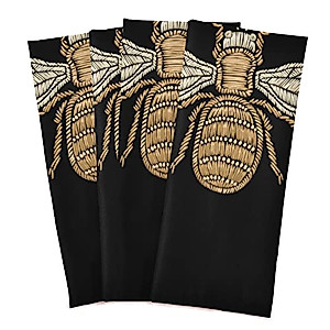 Gold Embroidery Bee and Gold Black Crown on Dark Seamless Pattern Set of 1 Polyester Kitchen Dish Towel, Hemmed Napkin Terry Towel, Dishtowels Dishcloths, Hand Bar Tea Towels with Hanging Loop