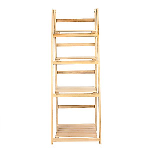 Qcwwy Practical and 4 Tier Ladder Shelving - Foldable Storage Rack for Home Bookcase Stand (Log Color), Qcwwyrodt0vns36-03