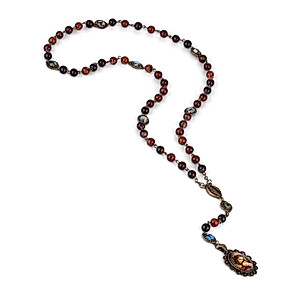diyalo Servite Rosary of the Seven Sorrows 7 Prayer Beads Chain Religious Holy Blessed Virgin Mary Pendant Y-Necklace (Dark Brown Agate Beads)