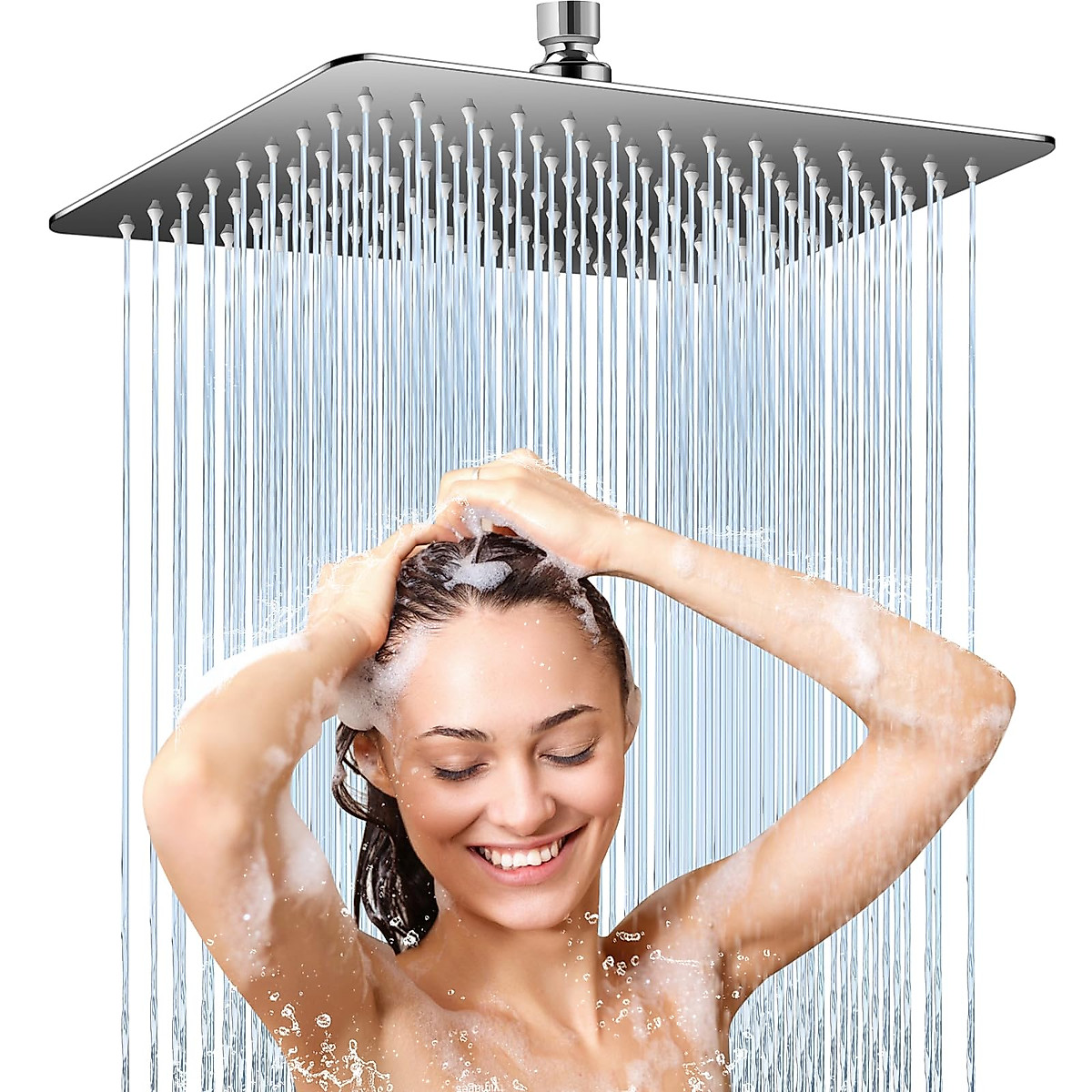 Rain Shower Head, 12 Inch Rectangle High Pressure Large Coverage Rainfall Showerheads, All Metal Wall Mount 360° Adjustment Fixed Shower Head, Easy Installation (Chrome)