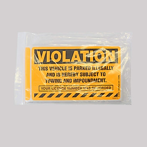 SmartSign (Pack of 50) 5 x 8 inch “Violation - Vehicle Illegally Parked, Subject to Towing/Impoundment” Parking Violation Stickers with Permanent Adhesive, 4.5 mil Paper, Fluorescent Orange and Black