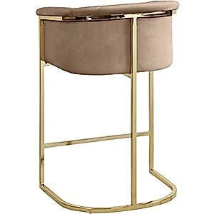 Meridian Furniture Donatella Collection Modern | Contemporary Velvet Upholstered Counter Height Stool with Durable Steel Base in Gold Finish, Beige, 23.5" W x 20" D x 36" H