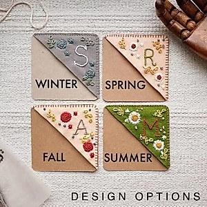 2023 New Style Bookmark Hand Embroidered Corner Bookmark, Season Topic Flower Letter Embroidery Bookmarks, Felt Triangle Page Corner Handmade Bookmark, Felt Triangle Bookmark (Summer)