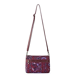 Sakroots Womens Sakroots Campus Mini Crossbody in Canvas, Burgundy Spirit Desert, One Size US
