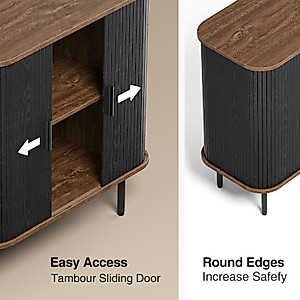 31''W Black Buffet Sideboard Cabinet with Storage, Fluted Storage Cabinet Black with Curvy Edge; Sliding Door Coffee Bar, Accent Cabinet Credenza Console Table for Living, Kitchen, Hallway