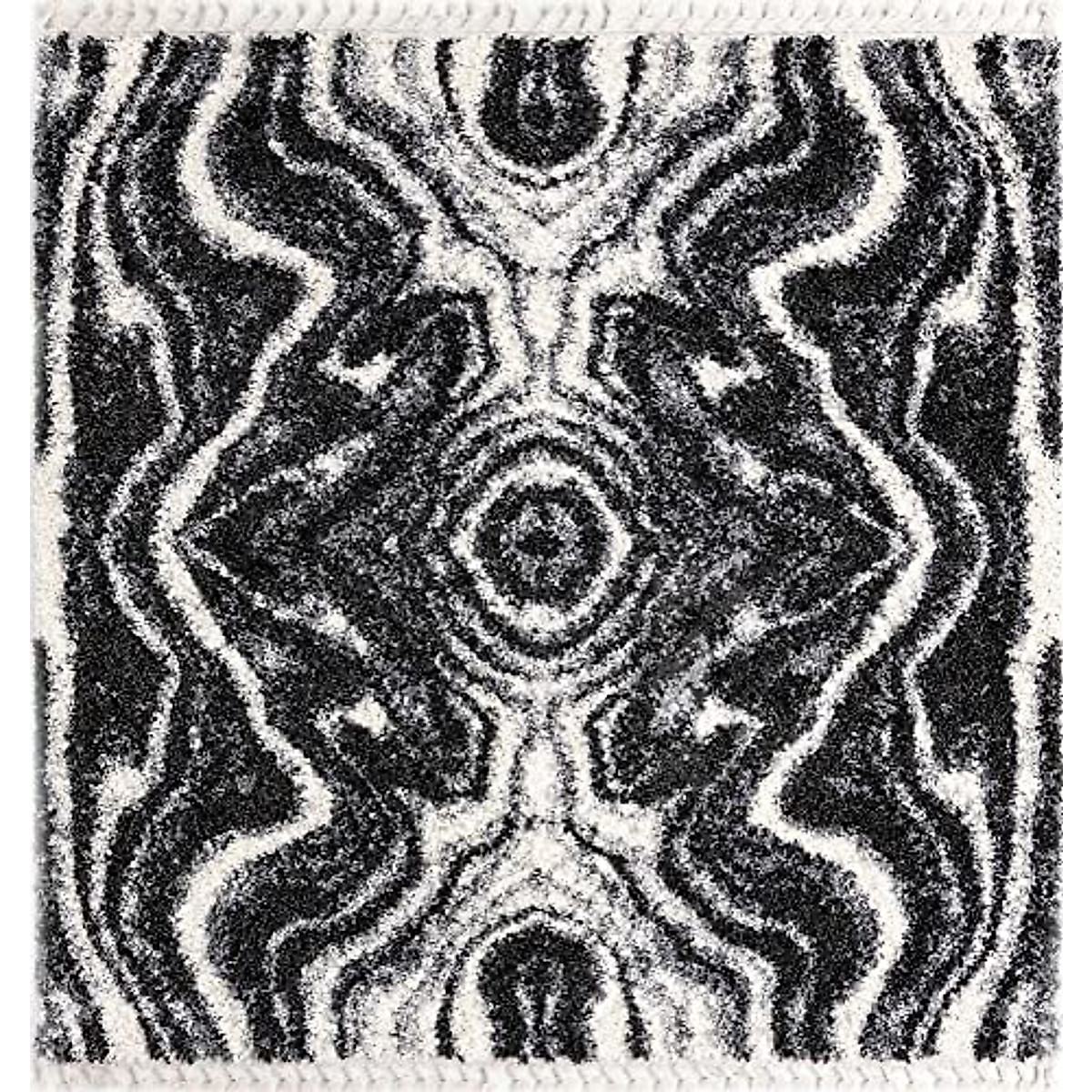 Unique Loom Hygge Shag Collection Area Rug - Valley (7' 10" Square, Black and White/Gray)