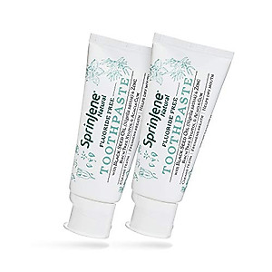 SprinJene Natural Fluoride Free Toothpaste for Clean and Strong Teeth and Gums, Fresh Breath, and Helps Dry Mouth - Vegan, Dye-Free, SLS Free Toothpaste for Adults 2 Pack (Original)