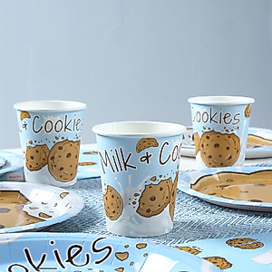 Milk & Cookies Party Supplies - Serves 24. Dinner, Dessert Plates, Cups, Napkins. Chocolate Chip Cookie Birthday Decorations for Kids, Boys, Girls & More