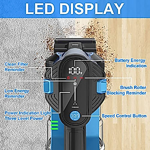 TASVAC Cordless Vacuum Cleaner, 28Kpa Stick Vacuum with LED Display, Up to 50min Runtime, 6-in-1 Lightweight Powerful Vacuum with Detachable Battery Self-Standing for Hard Floor Carpet Pet Hair