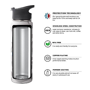 USA Collection 24 oz Stainless Steel Water Bottle - Double-Walled, Vacuum-Sealed, Leak-Proof Lid - Hot or Cold Hydration for Sports, Travel, and Everyday Use - White Multicam Pattern