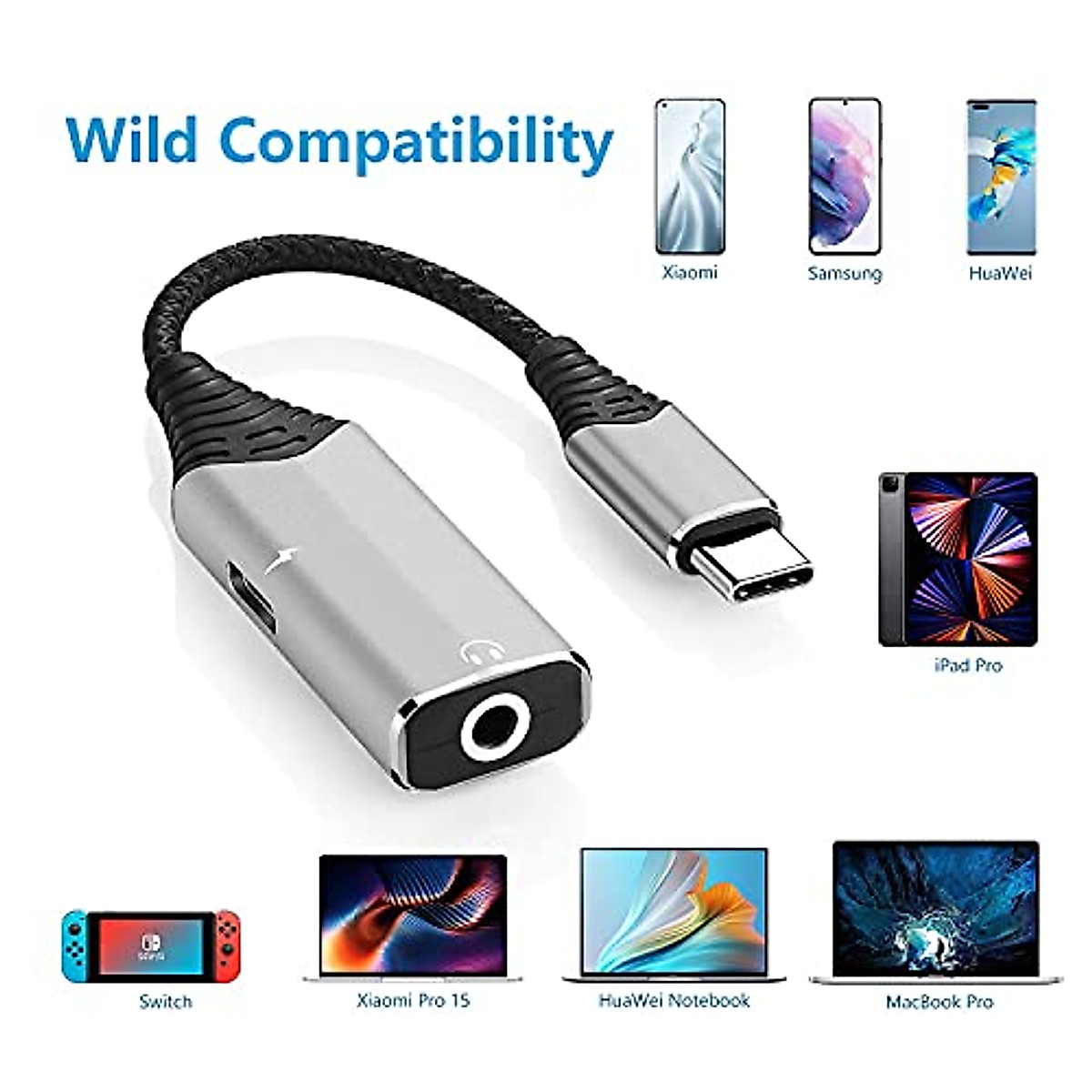 PEPPER JOBS USB-C to 3.5 mm Headphone Jack Adapter, C2PDA Plus 2-in-1 Fast Charging Adapter, Compatible with Samsung Galaxy Note S21 Series/20 Ultra/Note 20/S20 Series, Huawei, Google Pixel and More