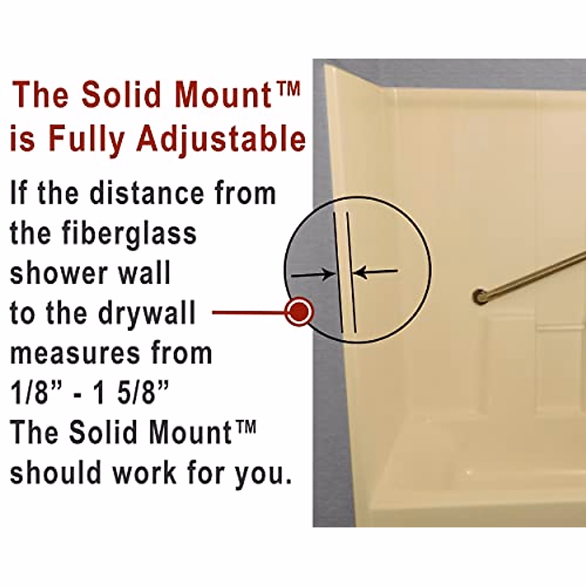 Solid Mount Grab Bar Kit - Patented Mounting Kit for Fiberglass Wall in Bathtubs & Showers/ANSI & ADA Standards/1 Kit Mounts 1 Grab Bar