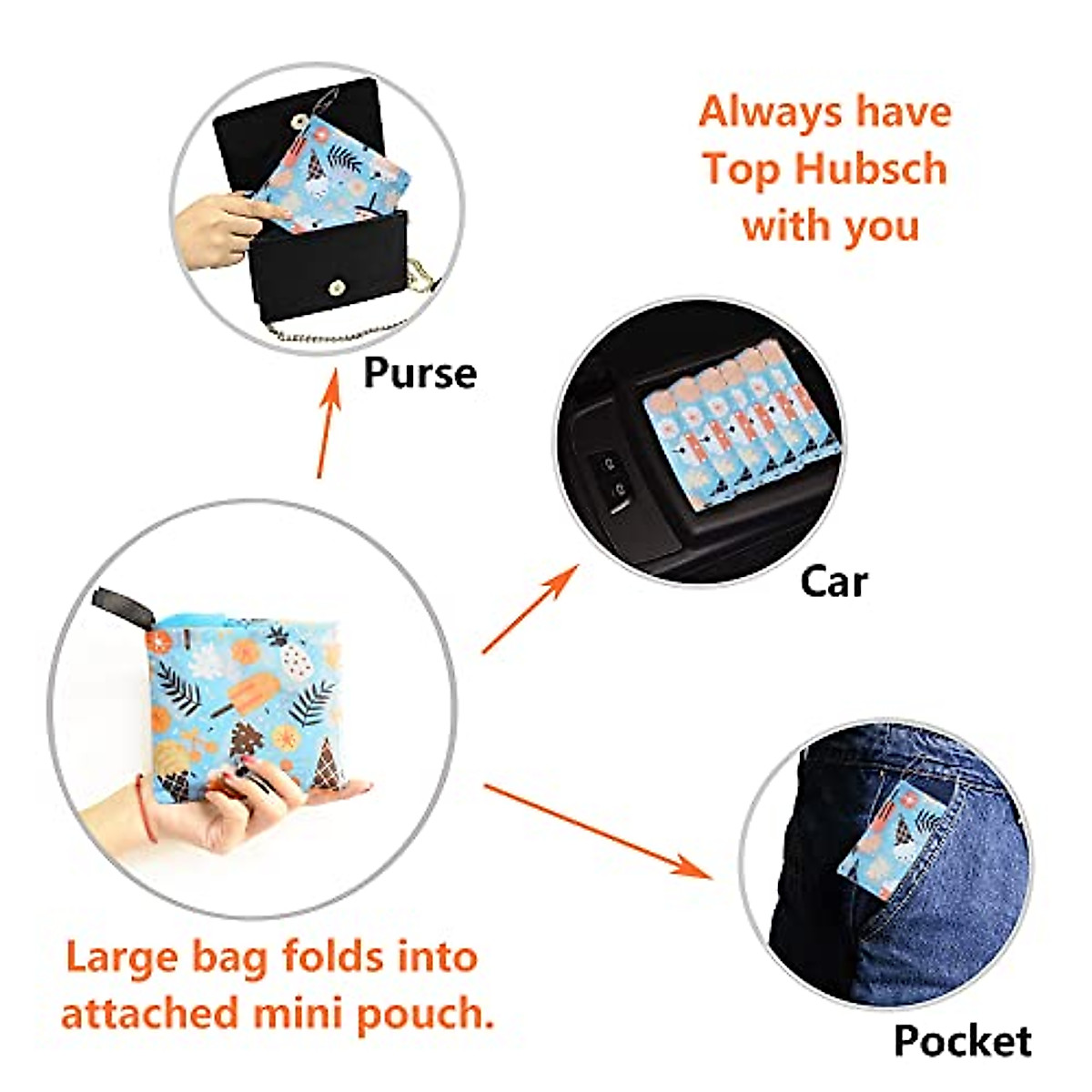 yanyan Foldable Reusable Grocery Shopping Tote Bags, 8 Pack Eco-friendly Large Recycle Shopping Bags Folding to fits in Pocket-Machine Washable