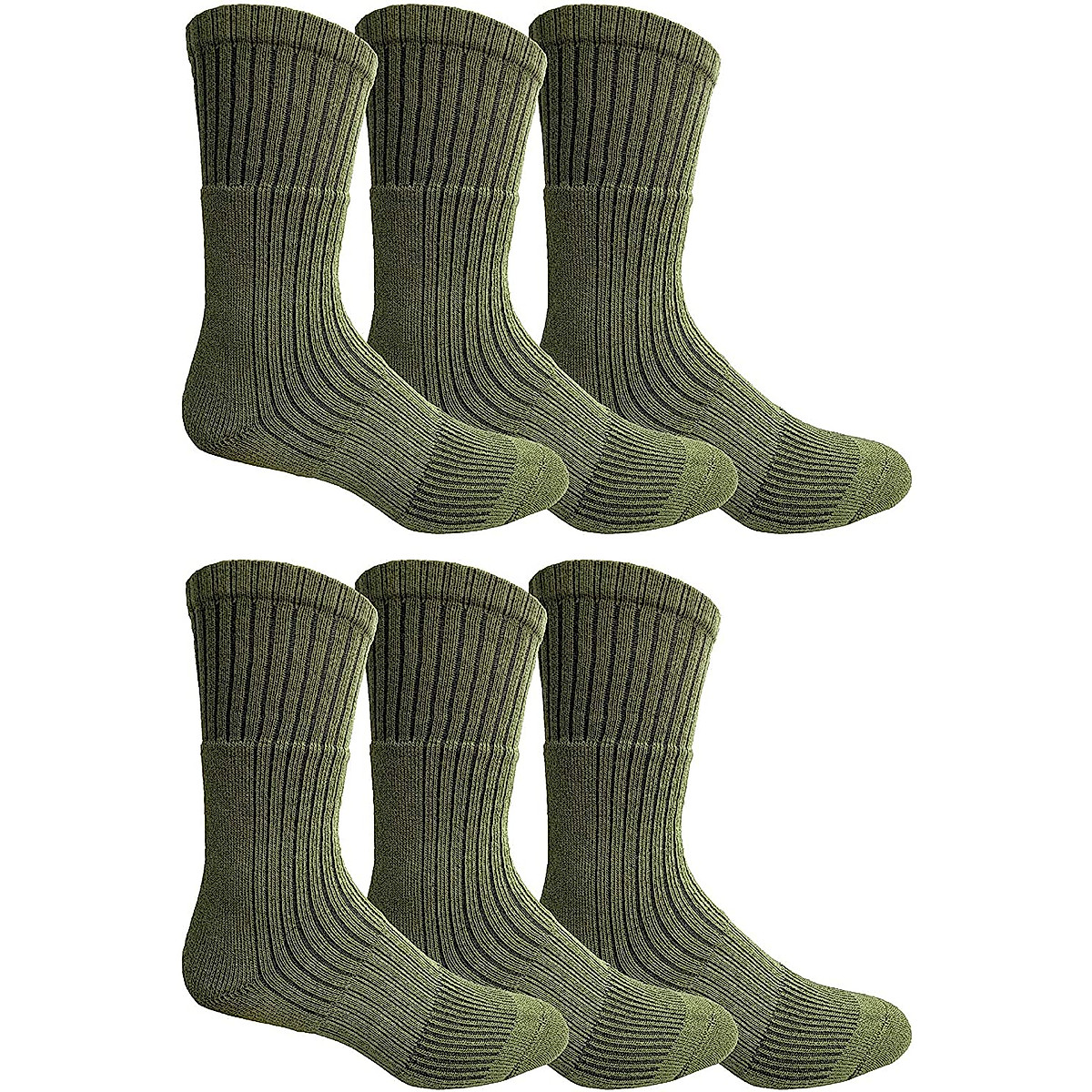 Yacht & Smith 6 Pairs Of Mens Military Grade Thick Padded Terry Lined Cotton Socks, Ribbed, Dry Wicking, Heavy Duty Crew Sock Green