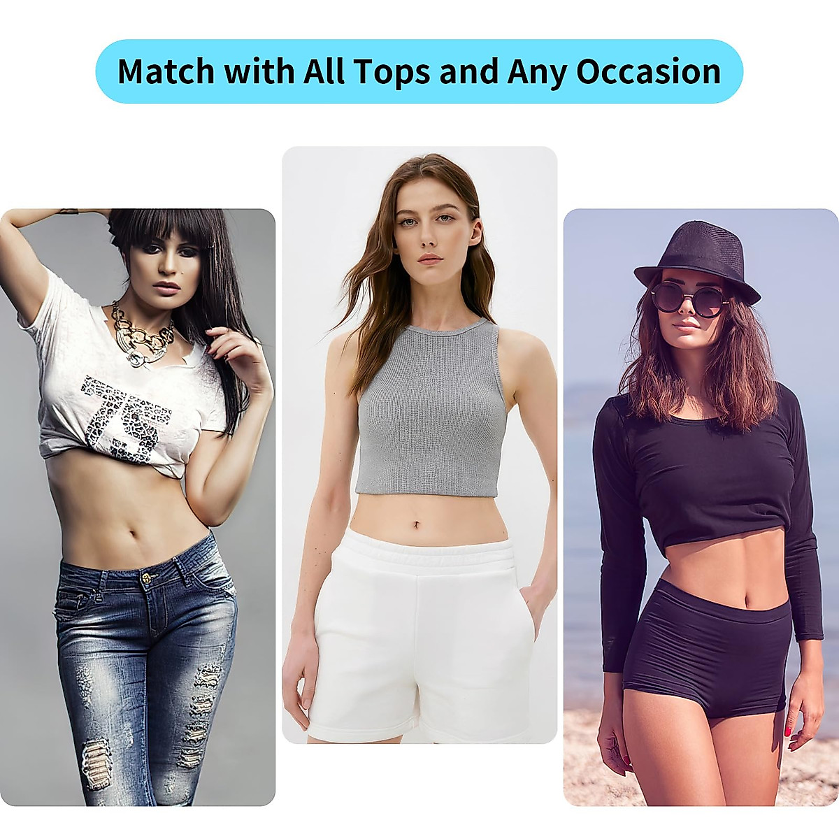 2PCS Crop tuck band,tuck band adjustable,croptuck Adjustable Band,crop band for tucking shirts,Shirt Stays Belt for Women (Black-White, Medium)