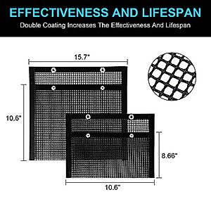 WOHLOPL Grill Bags - Reusable Non-Stick BBQ Mesh Grill Bags, 4 Pieces Large Barbeque Bags for Grilling, Easy to Clean, Two Sizes, 15.7 x 10.6 Inch, 8.66 x 10.6 Inch