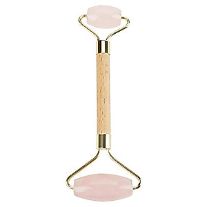 Natural Double Head Rose Quartz Beauty Slimming Natural Jade Facial Roller Face Neck Massage Tool(#02)
