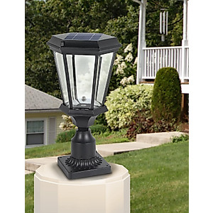 VOCLDFA Solar Post Light, Dusk to Dawn Sensor Pillar Light Fixture 15.8"H, Waterproof LED Exterior Lamp Post Lantern, Aluminum Outdoor Post Light, Pole Lanterns Outdoor with 3-Inch Pier Mount Adapter