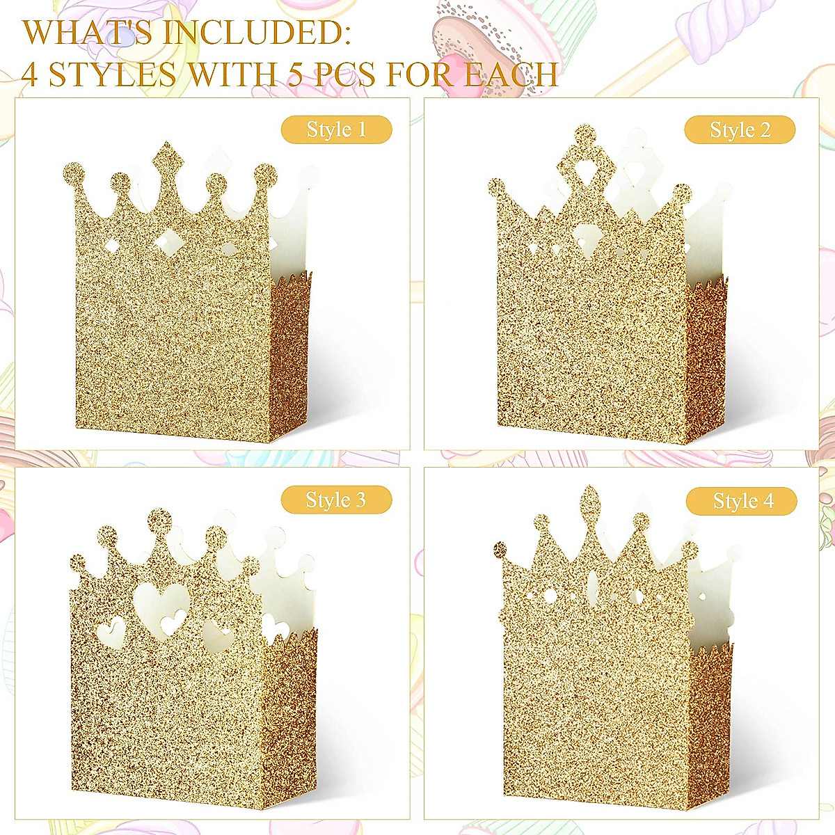 20 Pieces Princess Crown Boxes Glitter Princess Boxes Princess Crown Candy Boxes Gold Crown Party Favor Boxes Glitter Crown Party Boxes for Wedding Birthday Baby Shower Supplies
