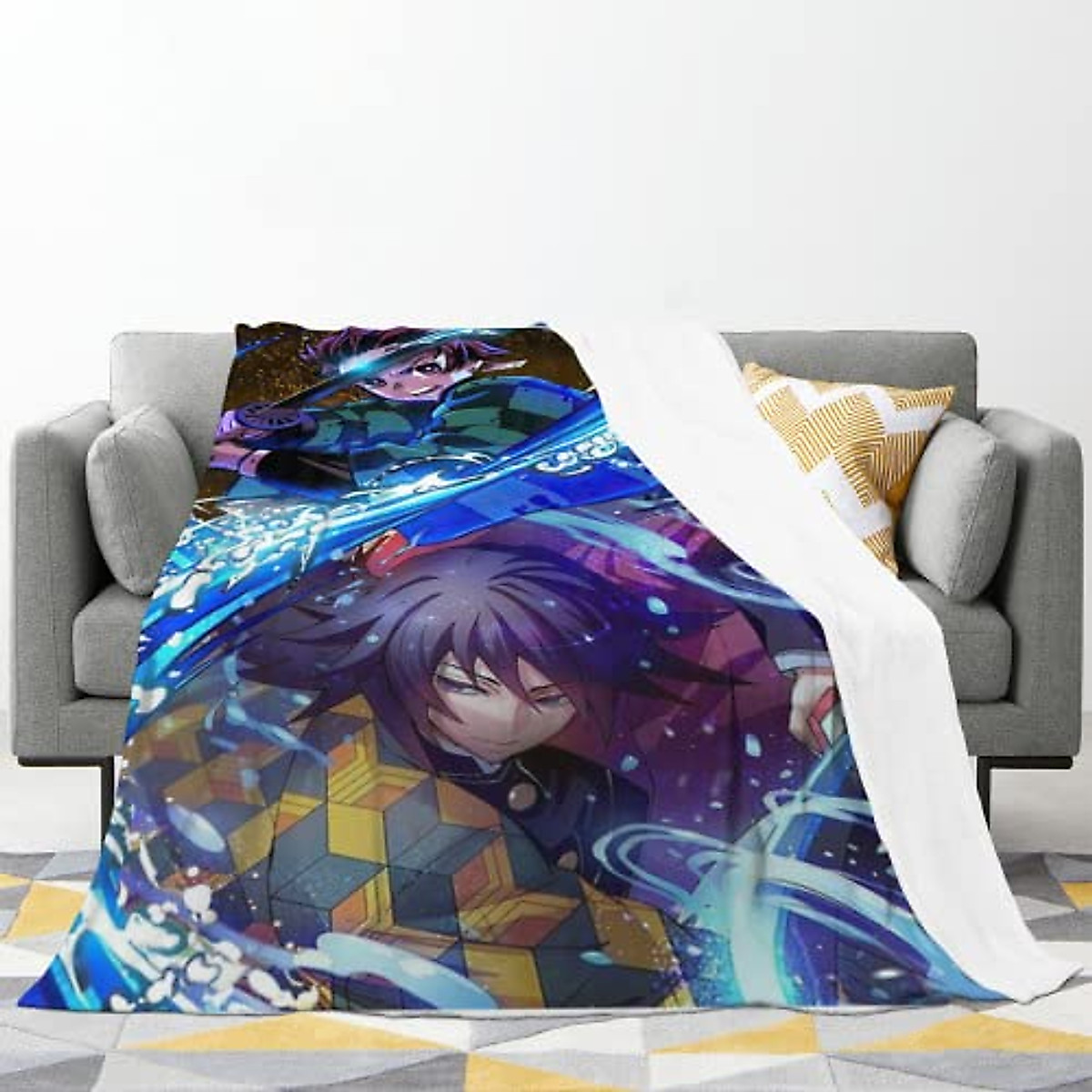 Anime Blanket Unisex Portable Ultra Soft Cartoon Blanket, Bedding, Sofa and Living Room Flannel Throw Blanket 40* 50, 50 *60 (Blue 50x60)