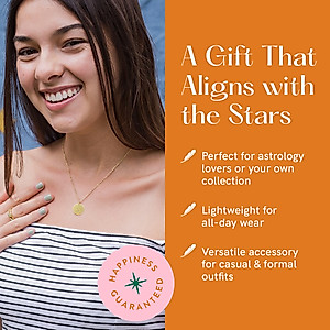 Lucky Feather Taurus Zodiac Sign Constellation Pendant Necklace for Women, 14K Gold-Dipped with Adjustable 16” – 18” Chain