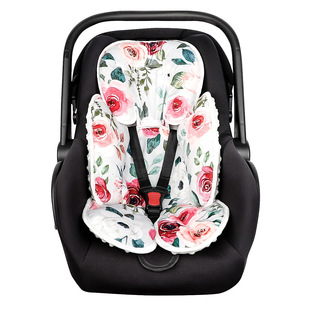 CARUILI 2-in-1 Infant Car Seat Insert for Newborn, Car Seat Head Support Baby Girls Boys, Extra Soft Preemie Carseat Head Support Cushion Pillow for Baby Car Seats, Strollers, Bouncers, Floral