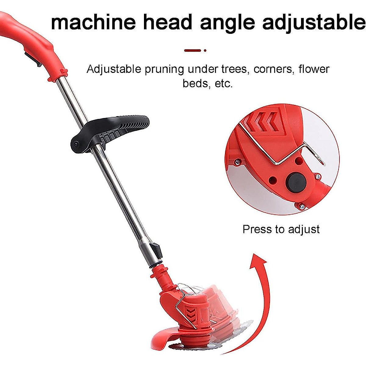 Handheld Cordless Trimmer, 24v Electric Handheld Lawn Mower with 3 Styles Blades 2 Batteries 1 Charger Adjustable Length Machine Head Angle Weeder