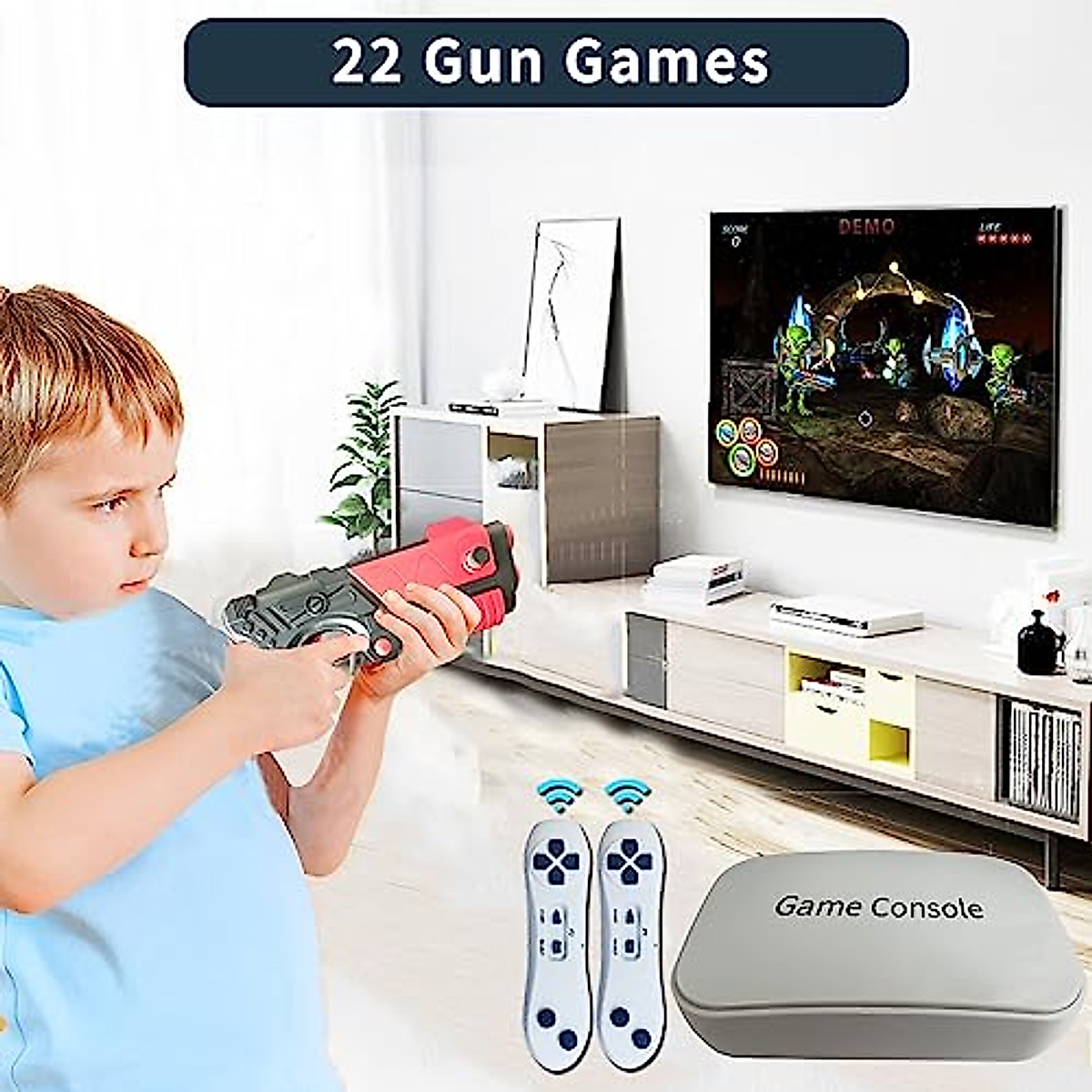 Damcoola Game Console with 900+ Games, Handheld Retro Video Game Console for Kids& Adults, Game System with AR Gun Game,2 Game Controller, TV Plug& Play, Xmas Birthday Toy Gift for Boys& Girls Age 3 +