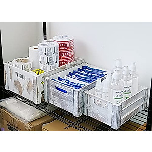 Admired By Nature Rustic White Set of 3 Distressed Decorative Wood Crates Storage Container