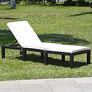 Tangkula Patio Wicker Lounge Chair, Outdoor Rattan Adjustable Reclining Backrest Lounger Chairs, Modern Outside Rattan Chaise with Seating and Back Cushion